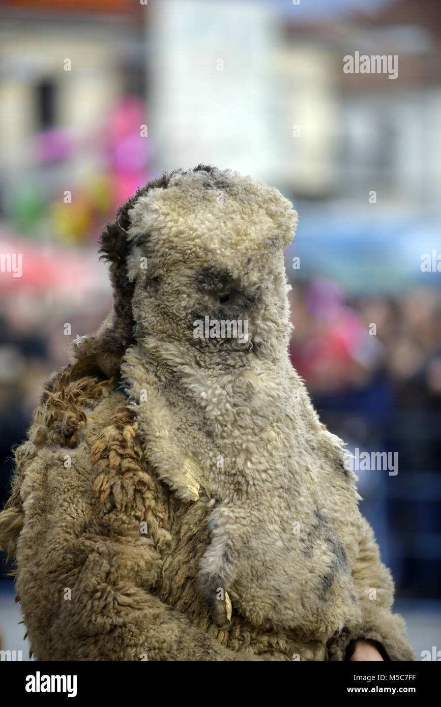 A 'Meckari' performer participates in the carnival in the Macedonian ...