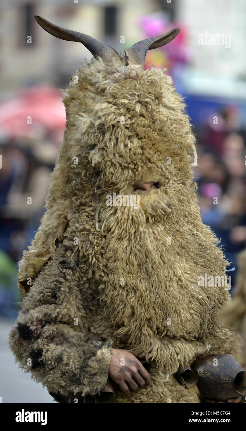A 'Meckari' performer participates in the carnival in the Macedonian ...