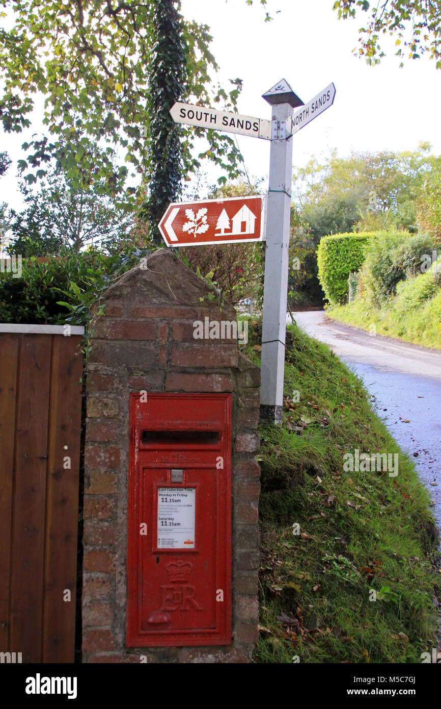 Royal Mail Postbox and road signs for North Sands and South Sands at ...