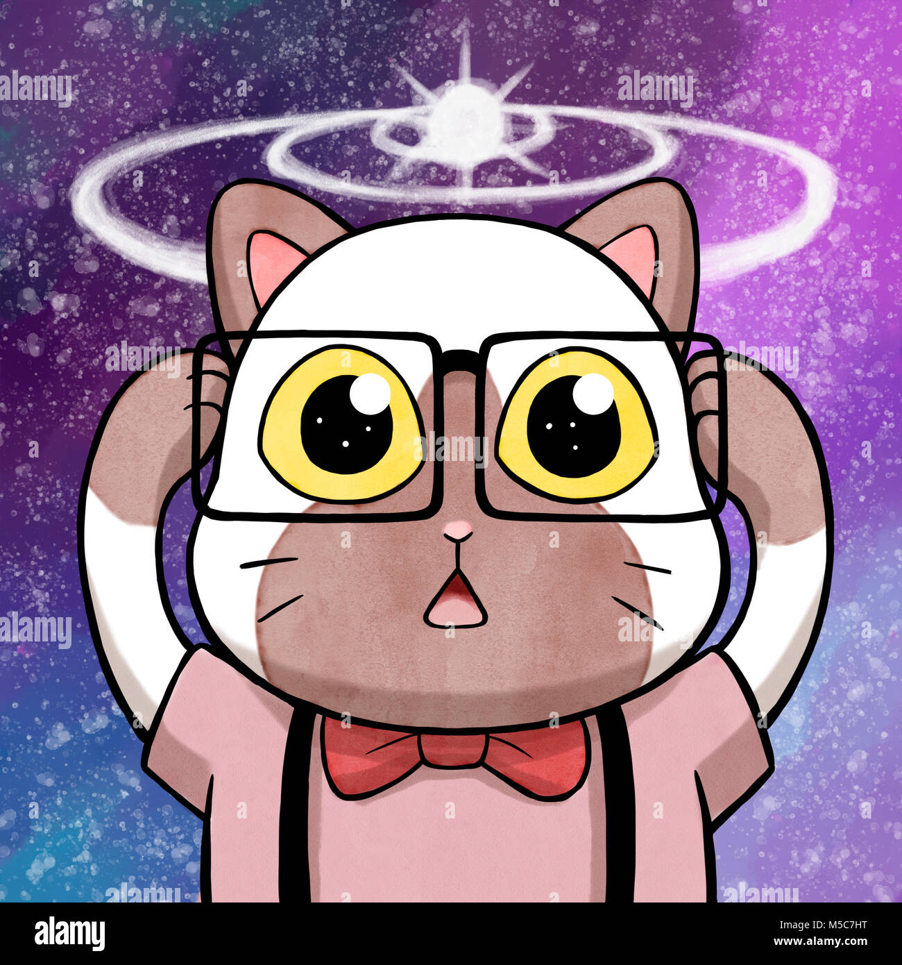 Nerd cat having a big revelation with cosmic explosion in background ...