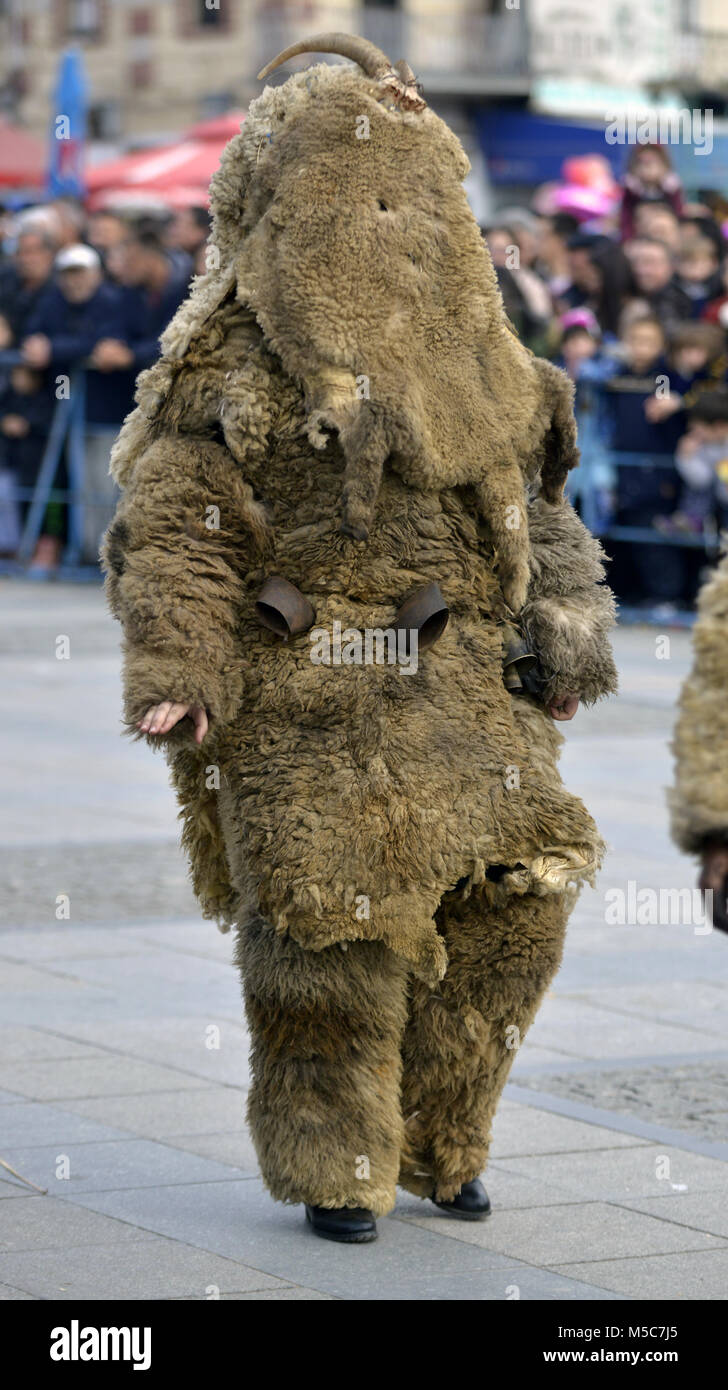 A 'Meckari' performer participates in the carnival in the Macedonian ...