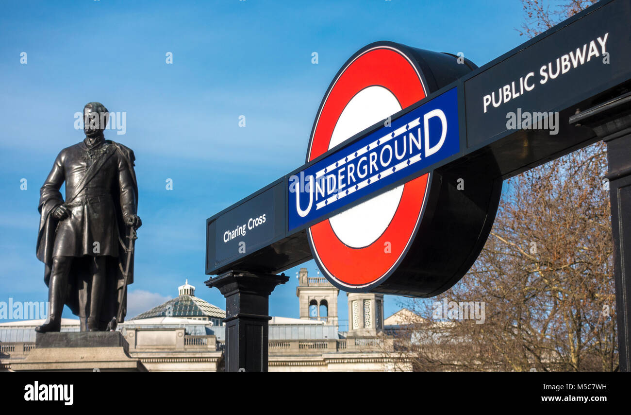 Charing Cross Underground tube station subway entrance, on Trafalgar ...