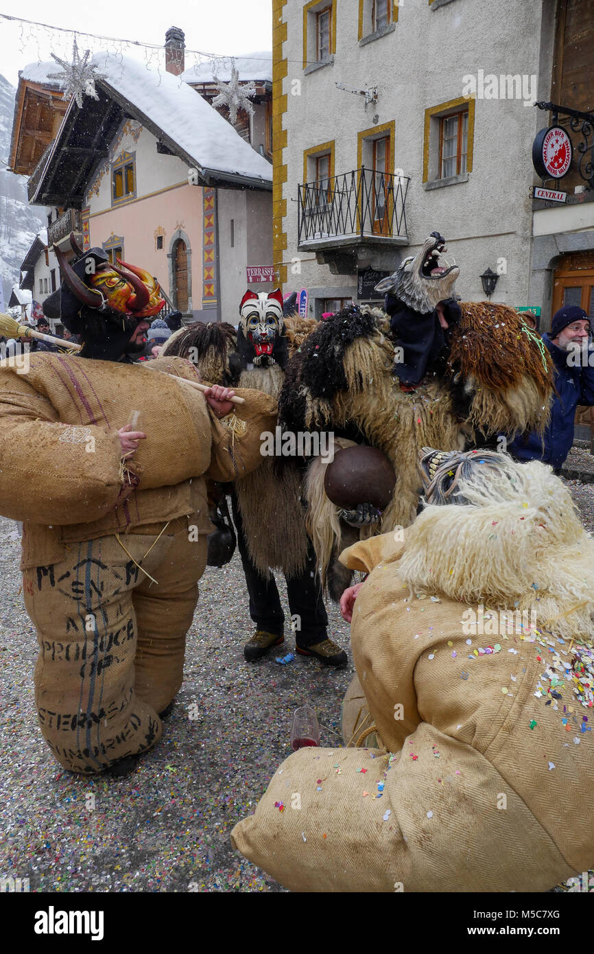 Traditional carnival in Evolene, Val d'Herens, Valais, Swiss Stock ...