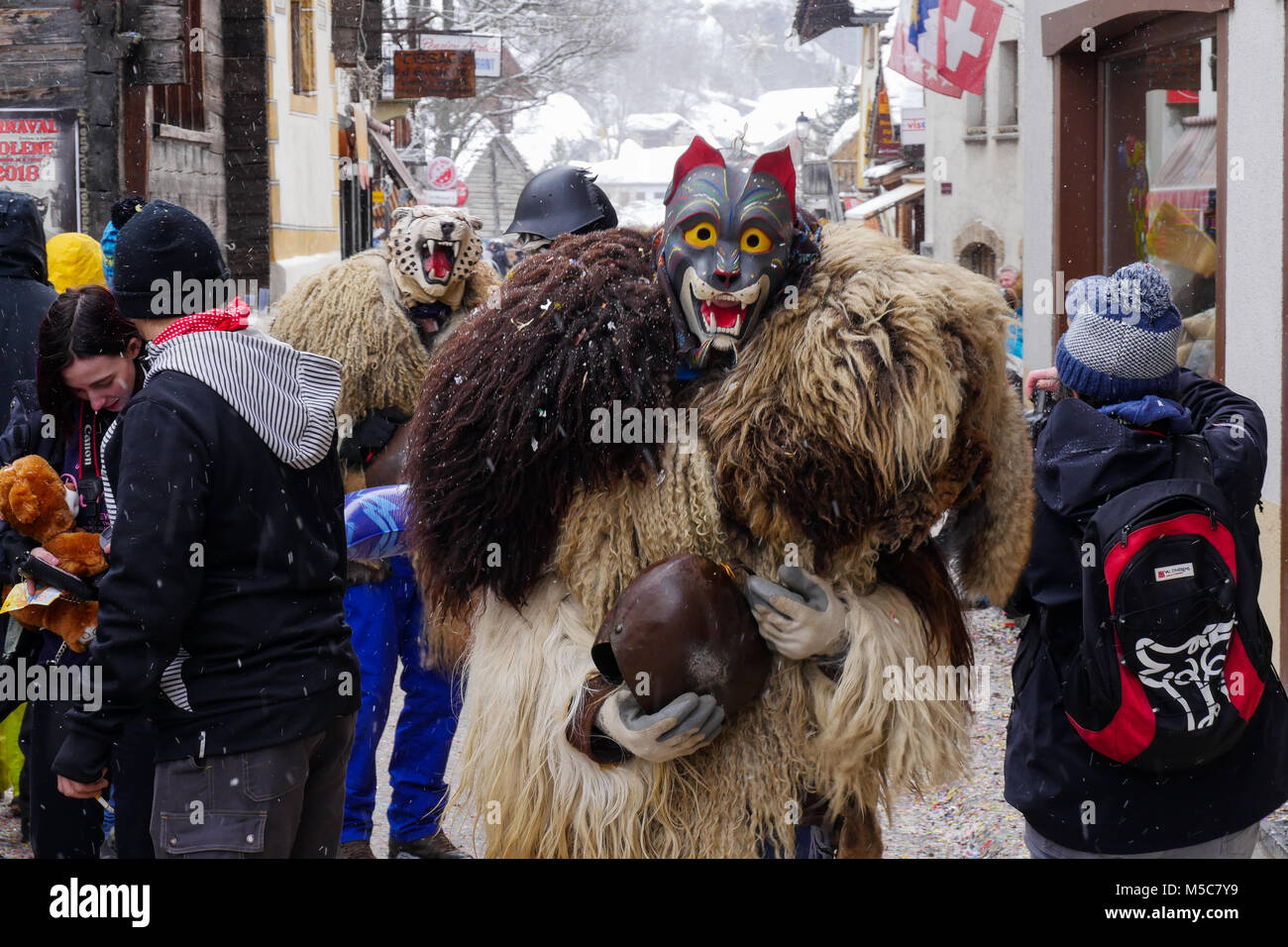Traditional carnival in Evolene, Val d'Herens, Valais, Swiss Stock ...