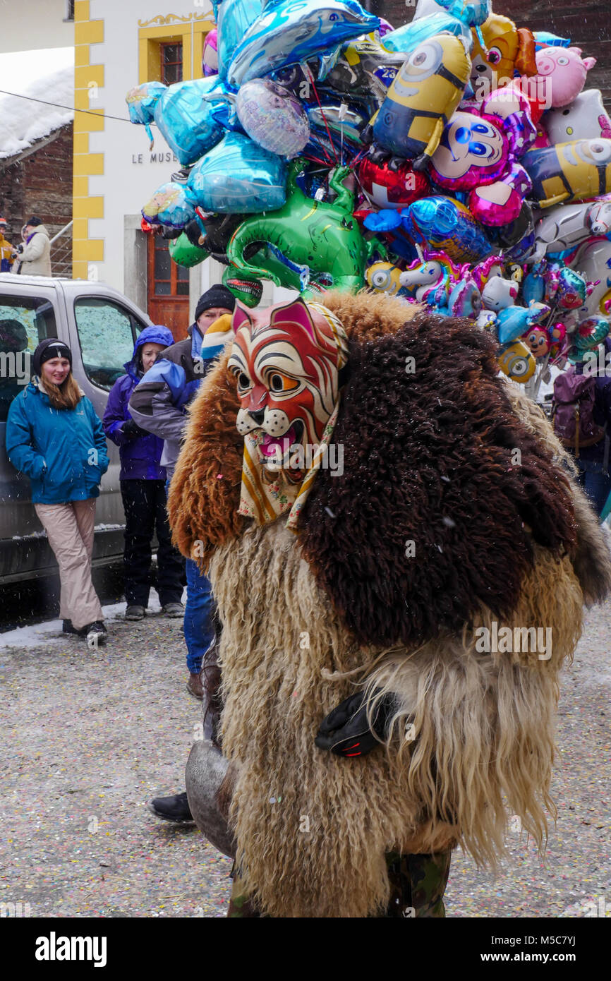 Traditional carnival in Evolene, Val d'Herens, Valais, Swiss Stock ...