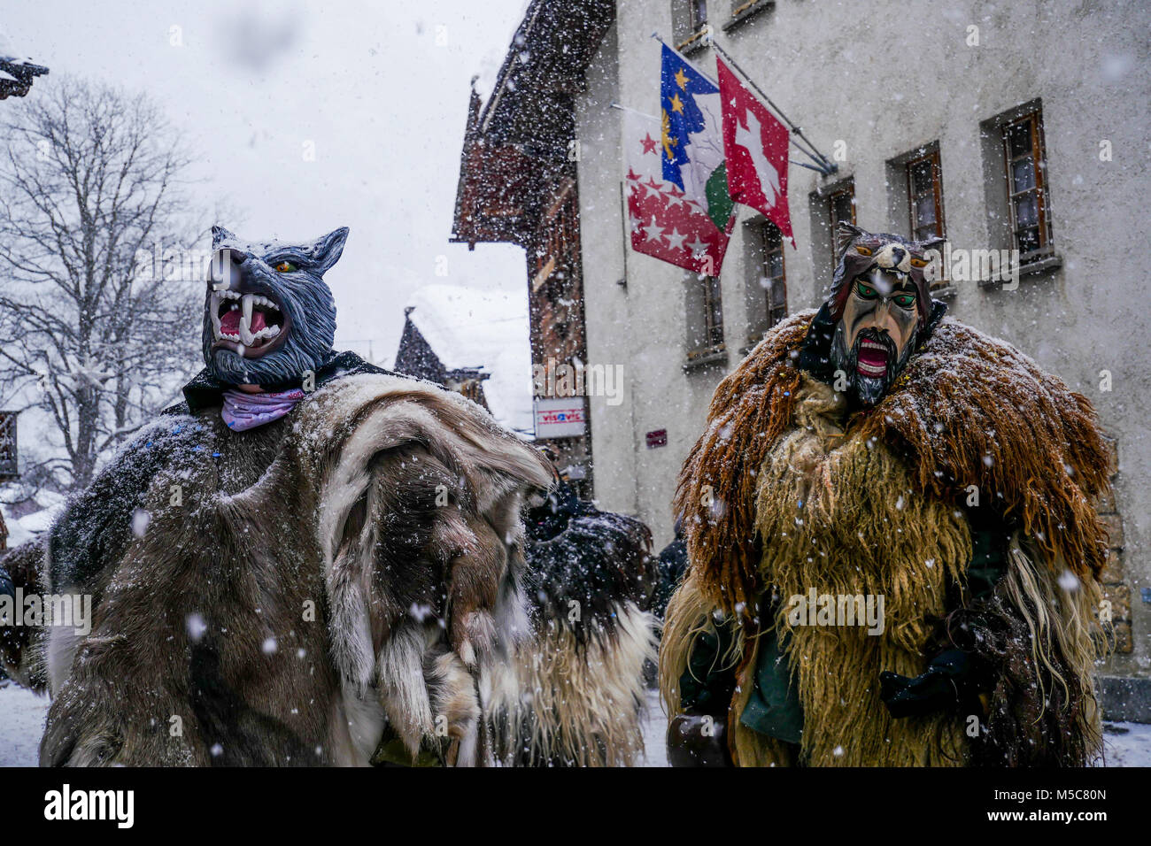Traditional carnival in Evolene, Val d'Herens, Valais, Swiss Stock ...