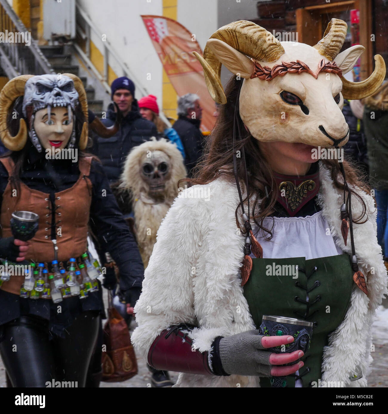 Traditional carnival in Evolene, Val d'Herens, Valais, Swiss Stock ...