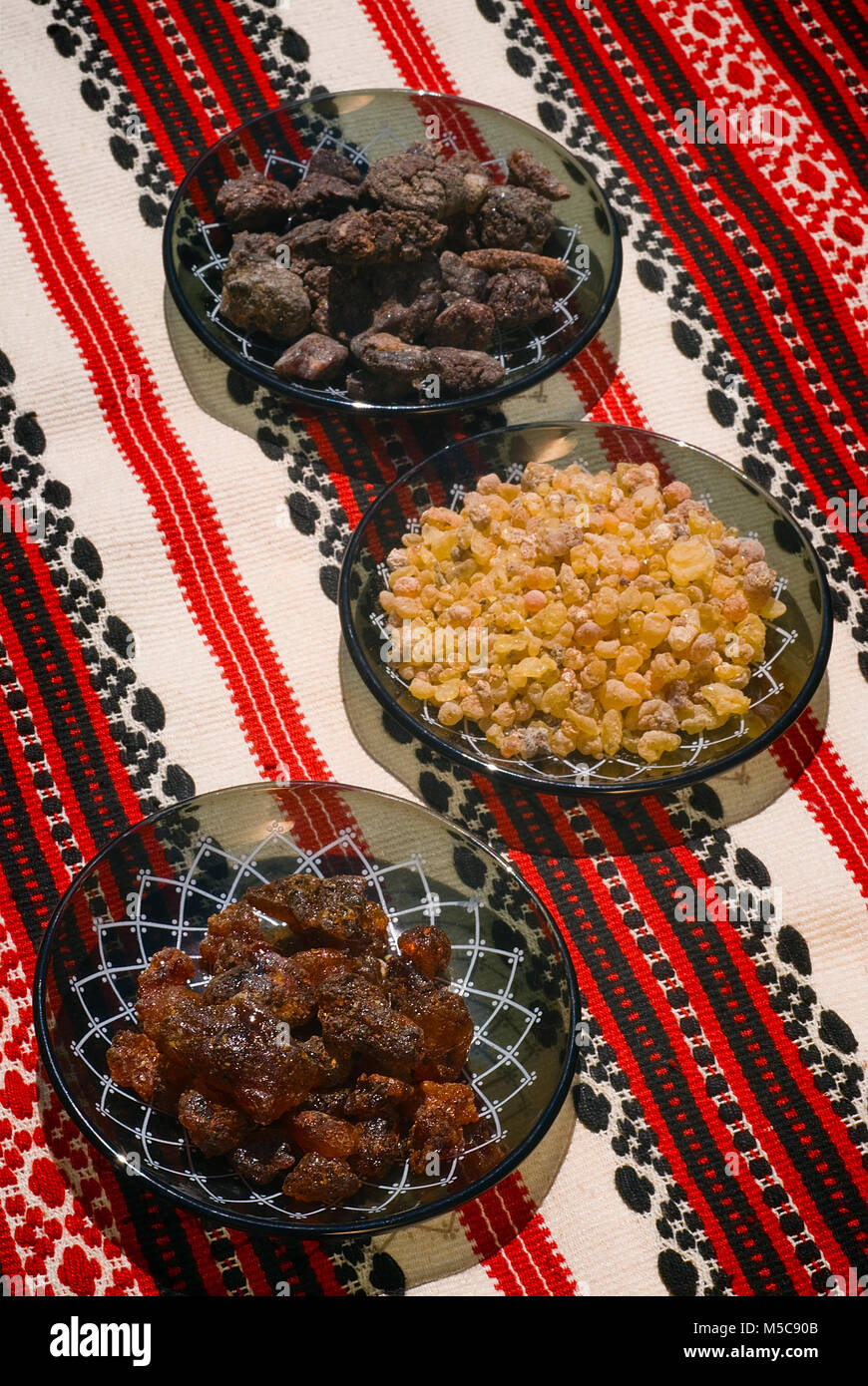 Different types of resins and incense; Frankincenso (Boswellia ...