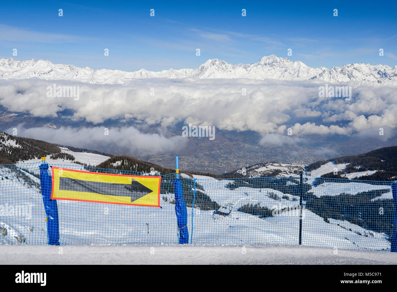 Aerial view of northern Italian city of Aosta and surrounding Valle d ...