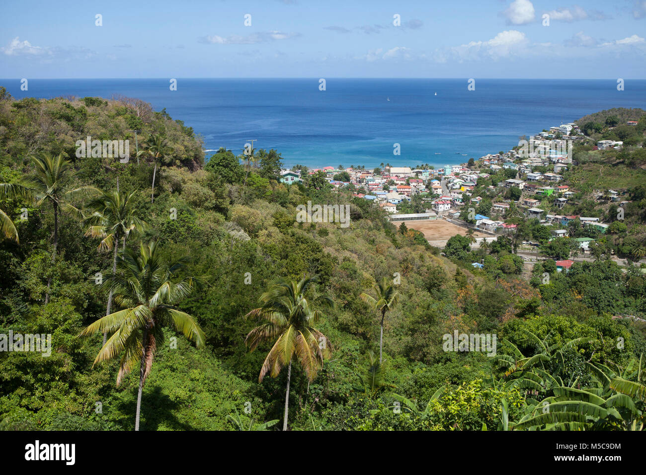 Castries, St Lucia, in the Caribbean, with rain forest in foreground ...