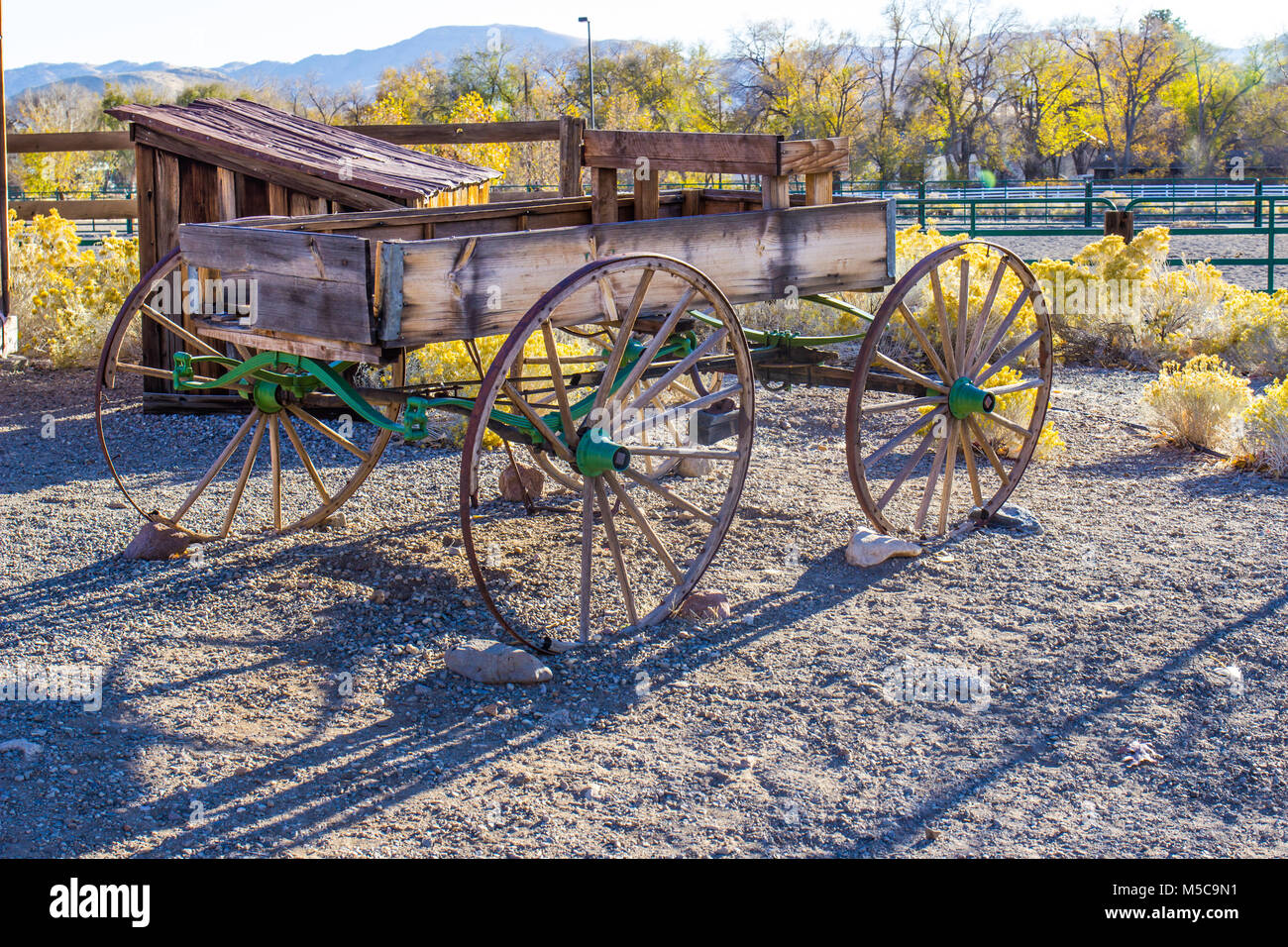 Simple Vintage Wooden Wagon In Early Morning Sunlight Stock Photo - Alamy