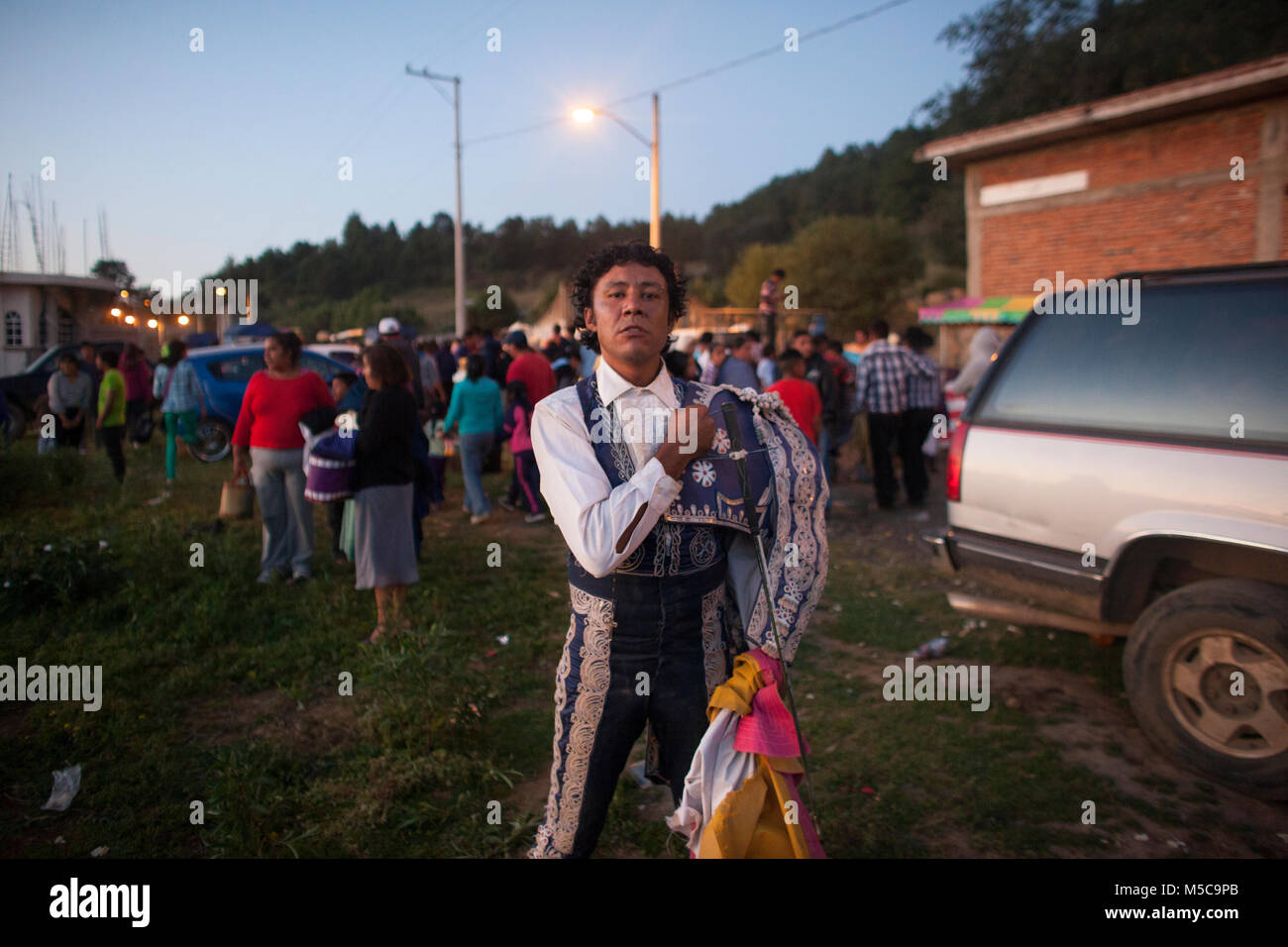 A matador during the fall fiesta rodeo in Cheran, Michoacan, Mexico on ...