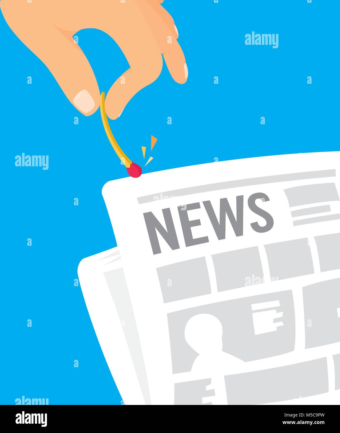 Cartoon illustration of fire match sparking on newspaper Stock Vector ...