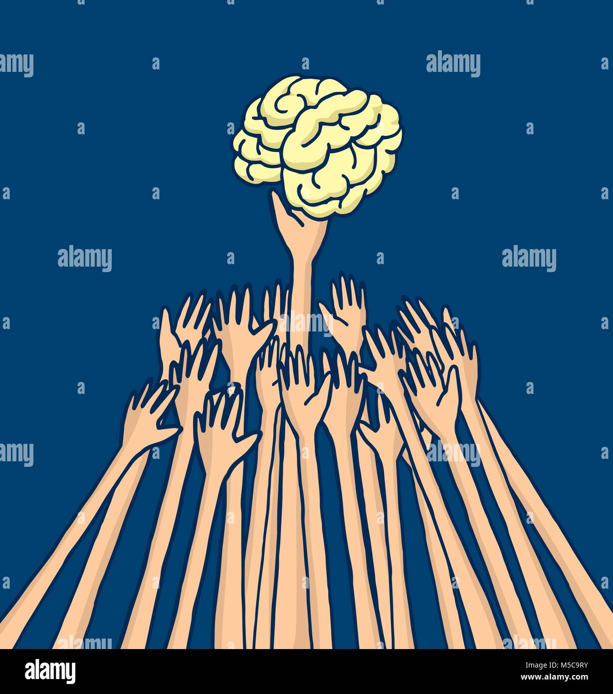 Cartoon illustration of competitors struggling for brain or idea Stock ...