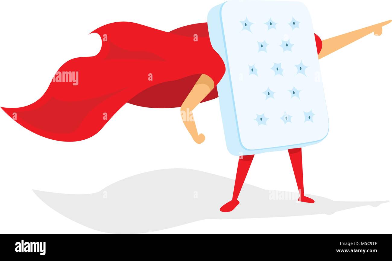 Cartoon illustration of comfortable mattress hero saving the day Stock ...