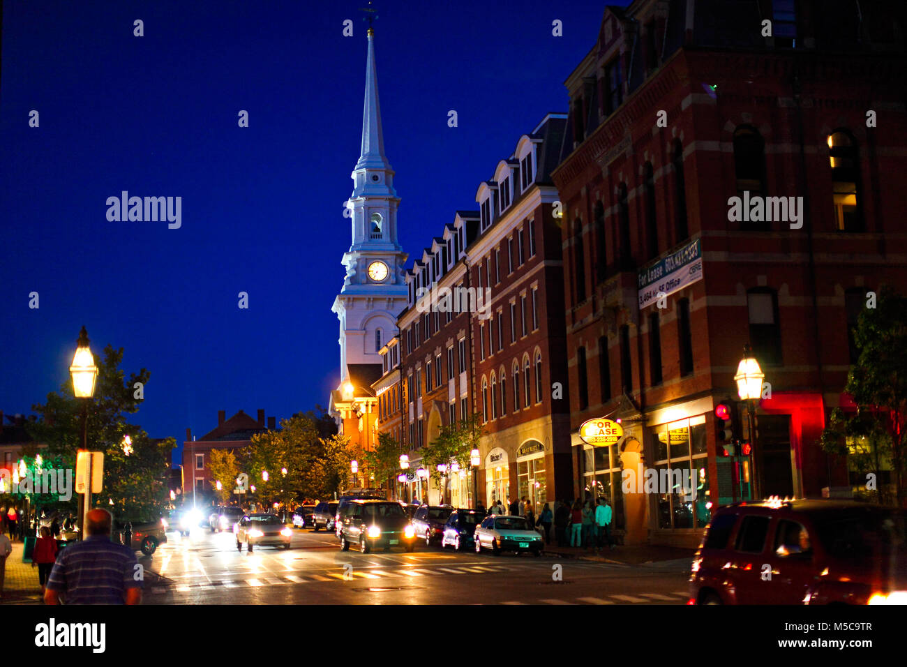 Downtown Portsmouth New Hampshire at night Stock Photo - Alamy