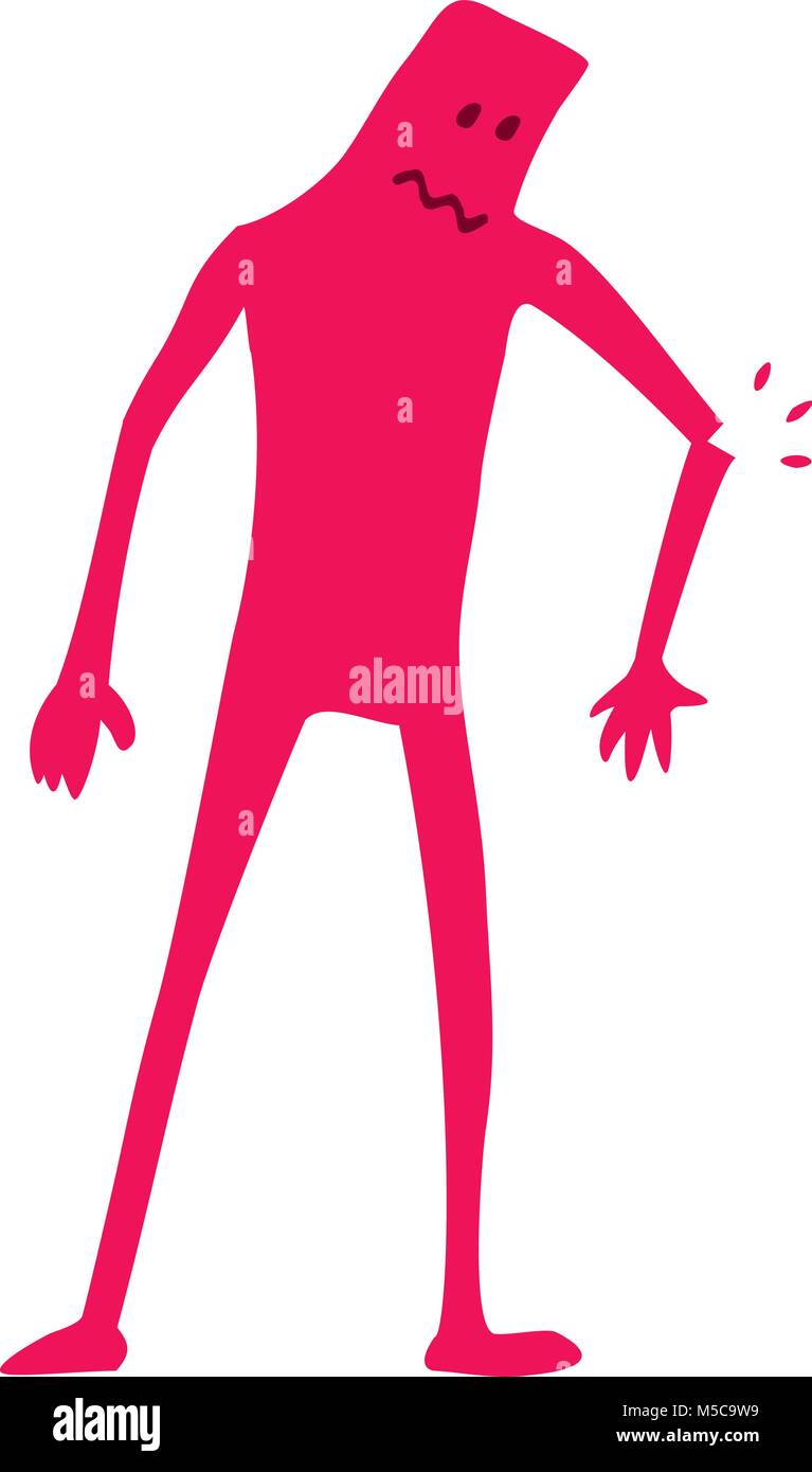 Cartoon illustration of funny doodle character injured with broken arm ...