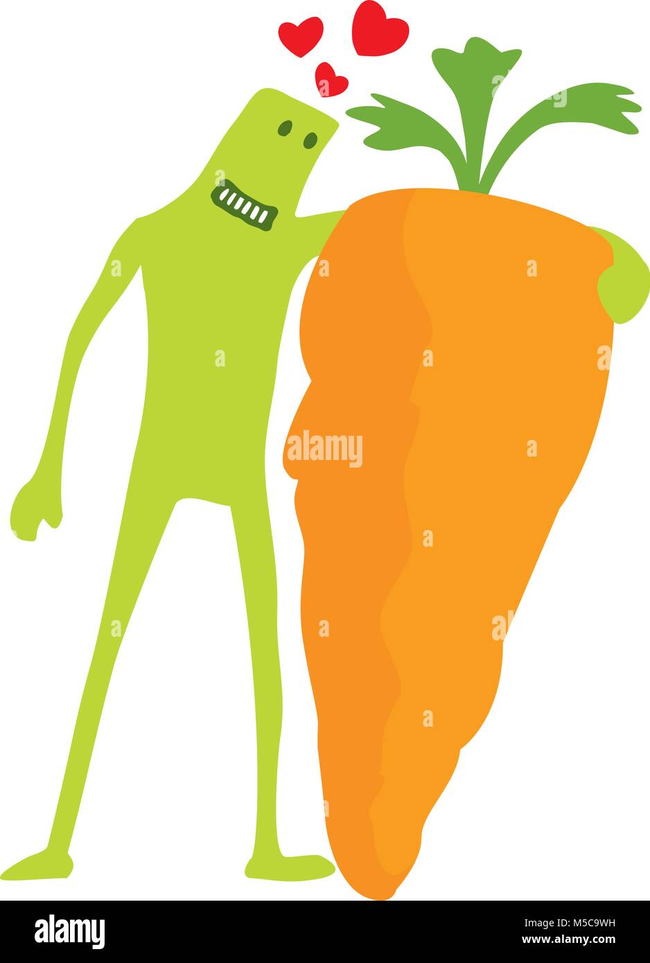 Cartoon illustration of funny doodle character hugging a carrot Stock ...