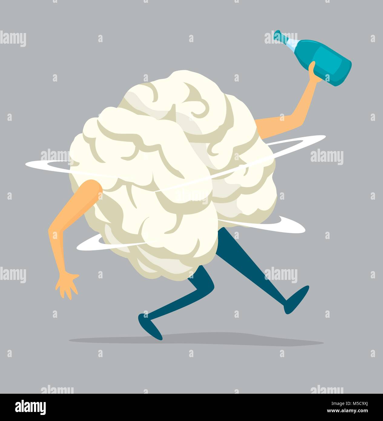 Cartoon illustration of drunk brain holding a bottle Stock Vector Image ...