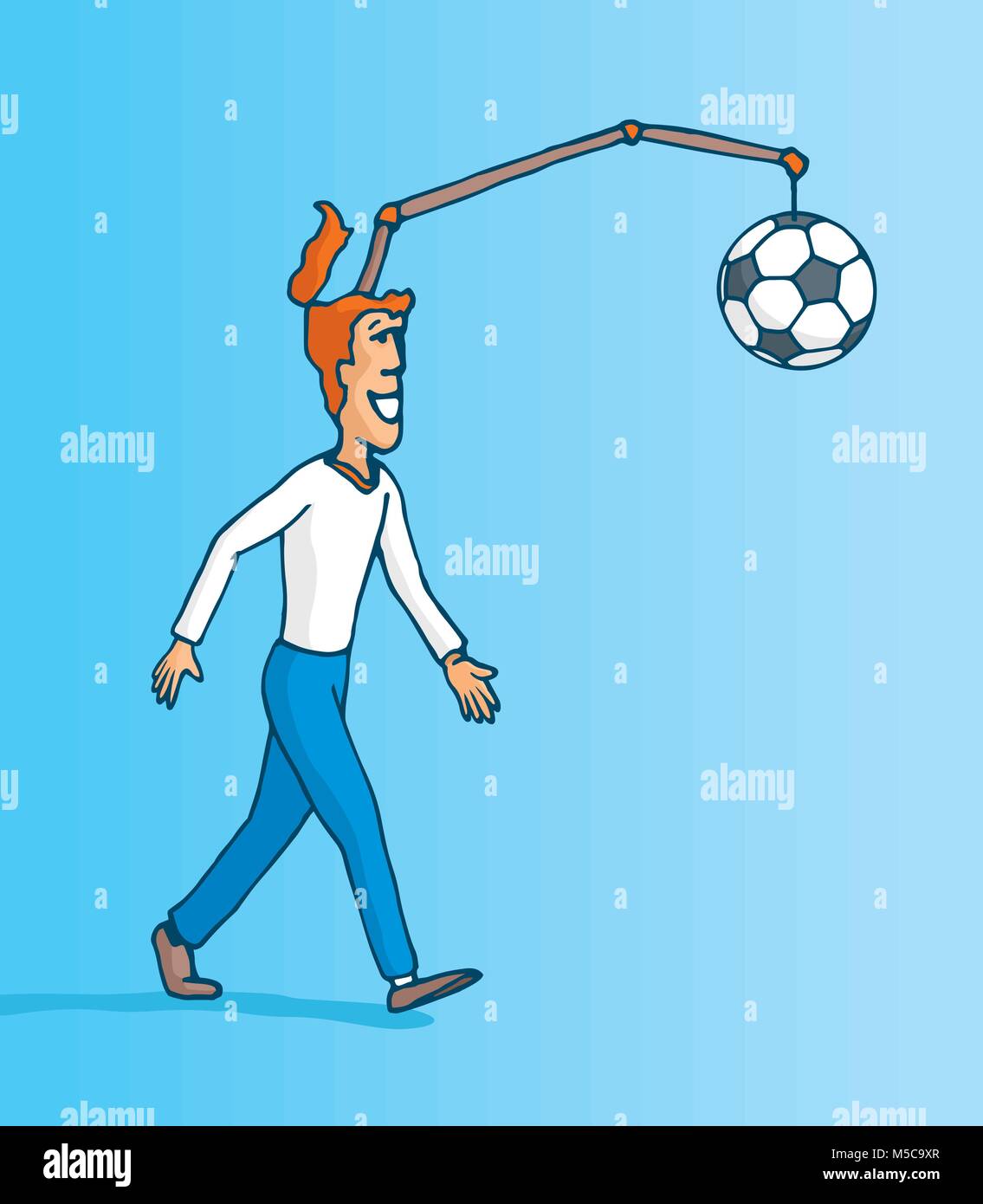 Cartoon illustration of Man with soccer or football in his mind Stock ...