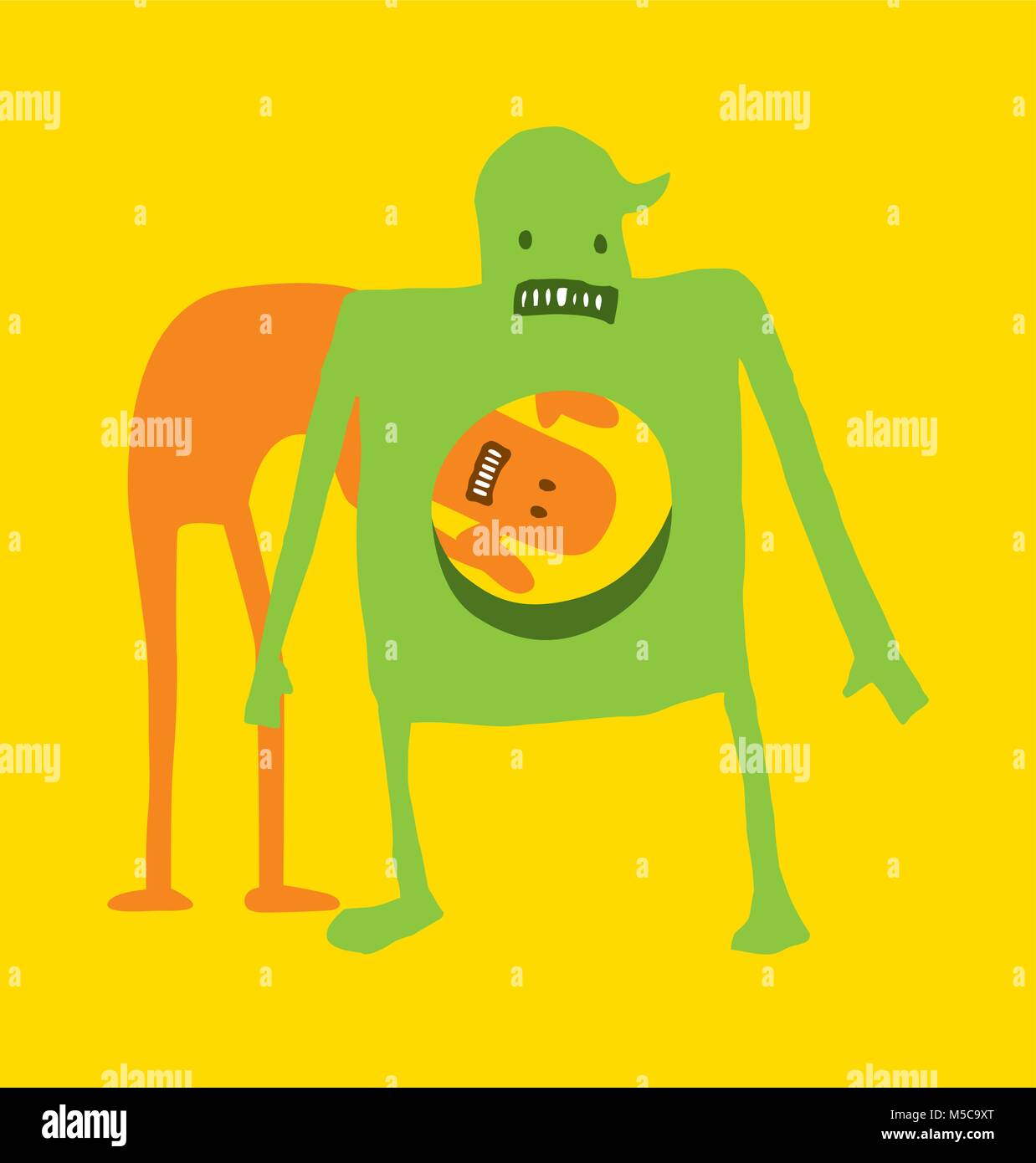 Cartoon Illustration of creature looking through hole in another ...