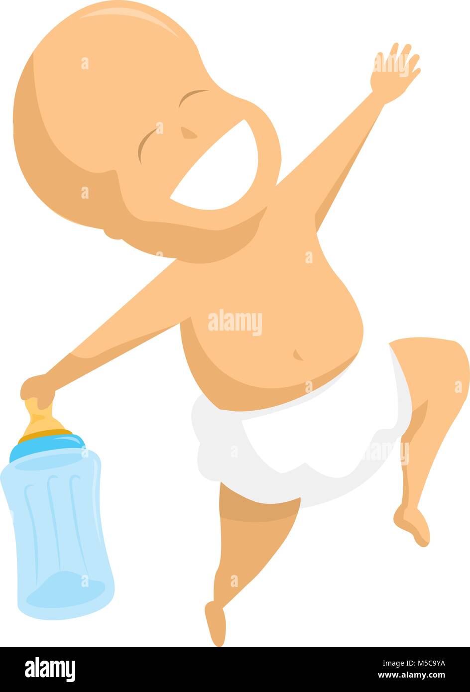 Cartoon illustration of happy baby jumping with bottle Stock Vector ...