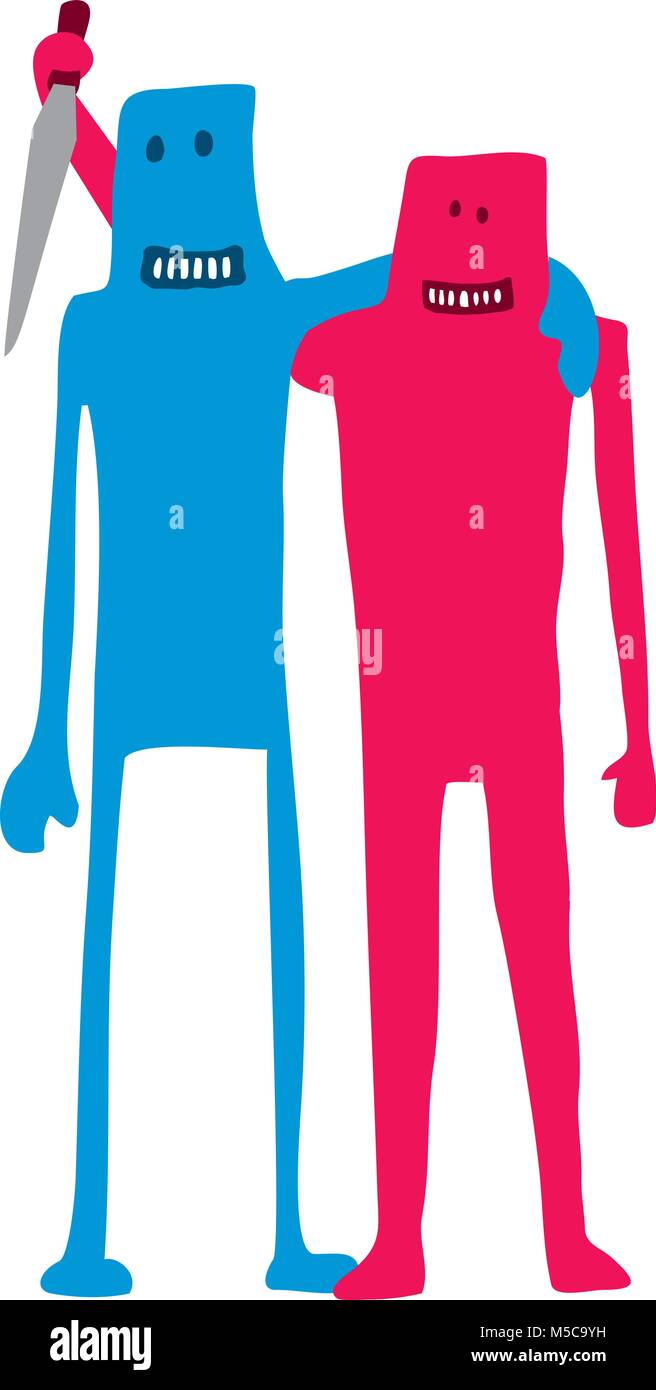 Cartoon illustration of false buddy backstabbing while hugging Stock ...