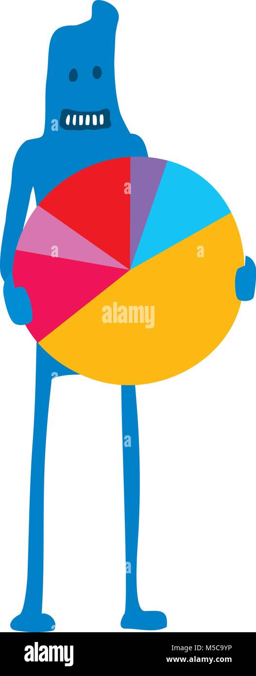 Cartoon illustration of funny man holding a colorful pie chart Stock ...