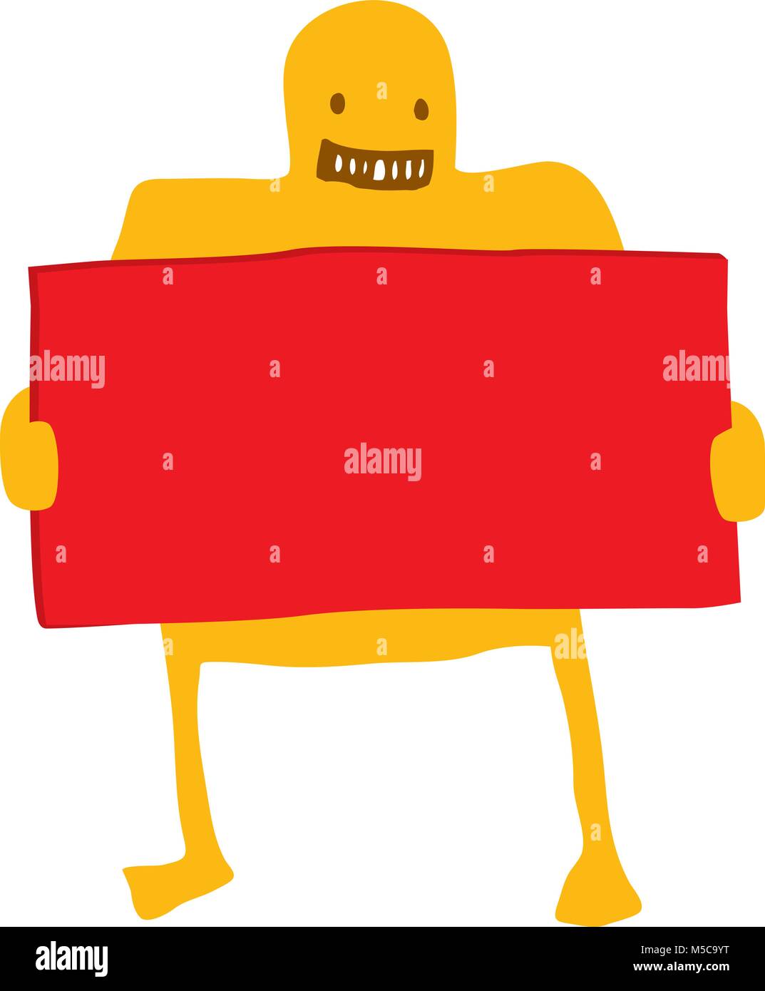 Cartoon illustration of funny character holding a blank sign Stock ...