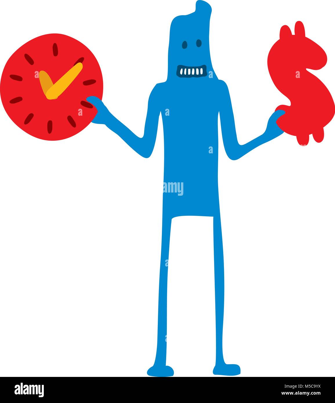 Cartoon illustration of character saving time and money icons Stock ...