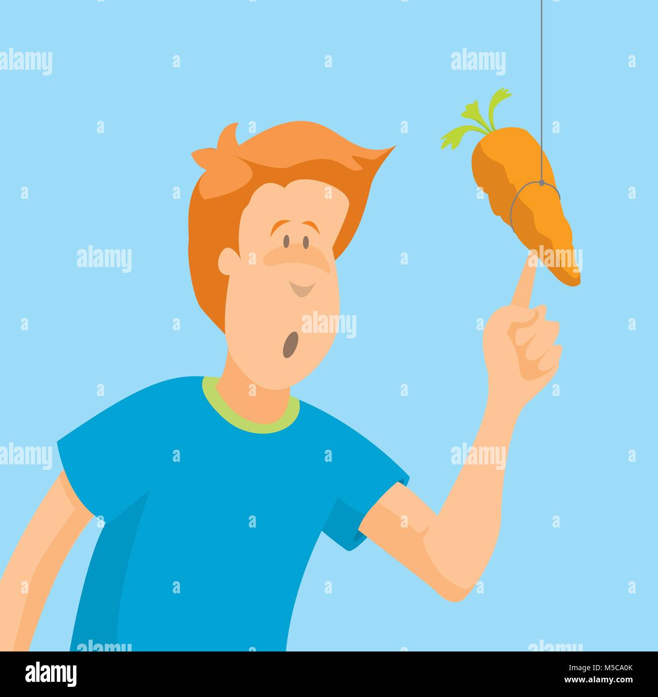 Cartoon illustration of man touching dangling carrot Stock Vector Image ...