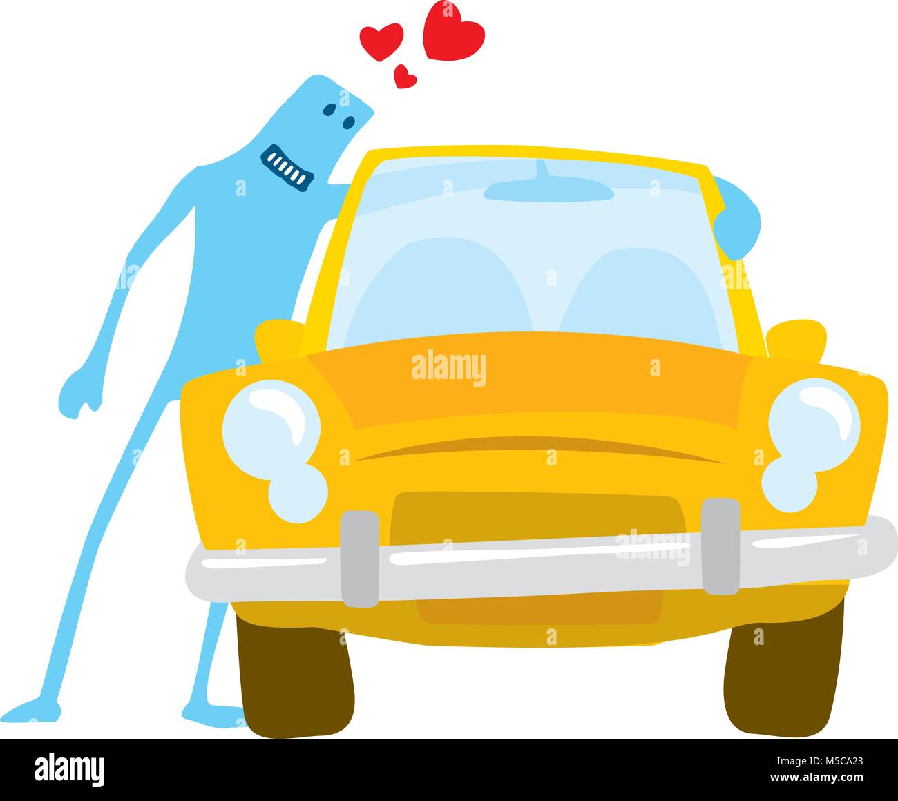 Cartoon illustration of funny man in love hugging his car Stock Vector ...