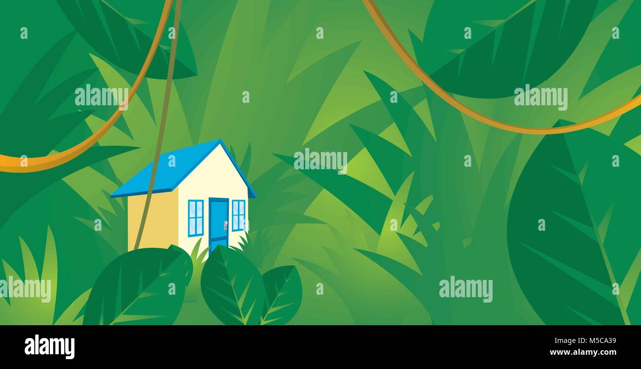 Cartoon illustration of small house hidden in jungle Stock Vector Image ...