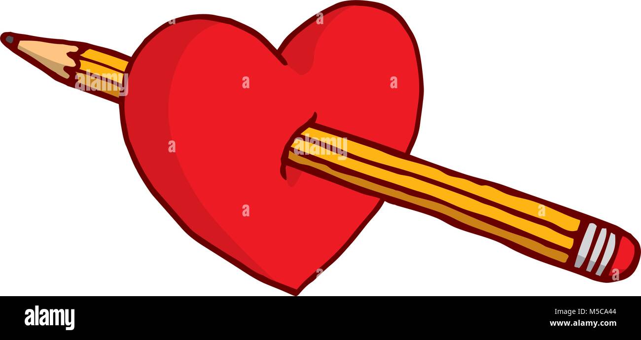 Cartoon illustration of heart stabbed by pencil Stock Vector Image ...