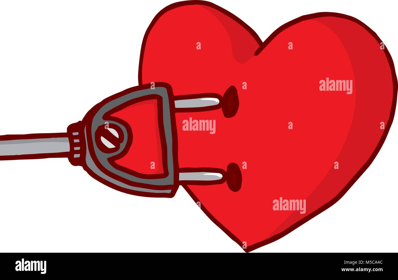 Cartoon illustration of electric plug powering heart or love Stock ...