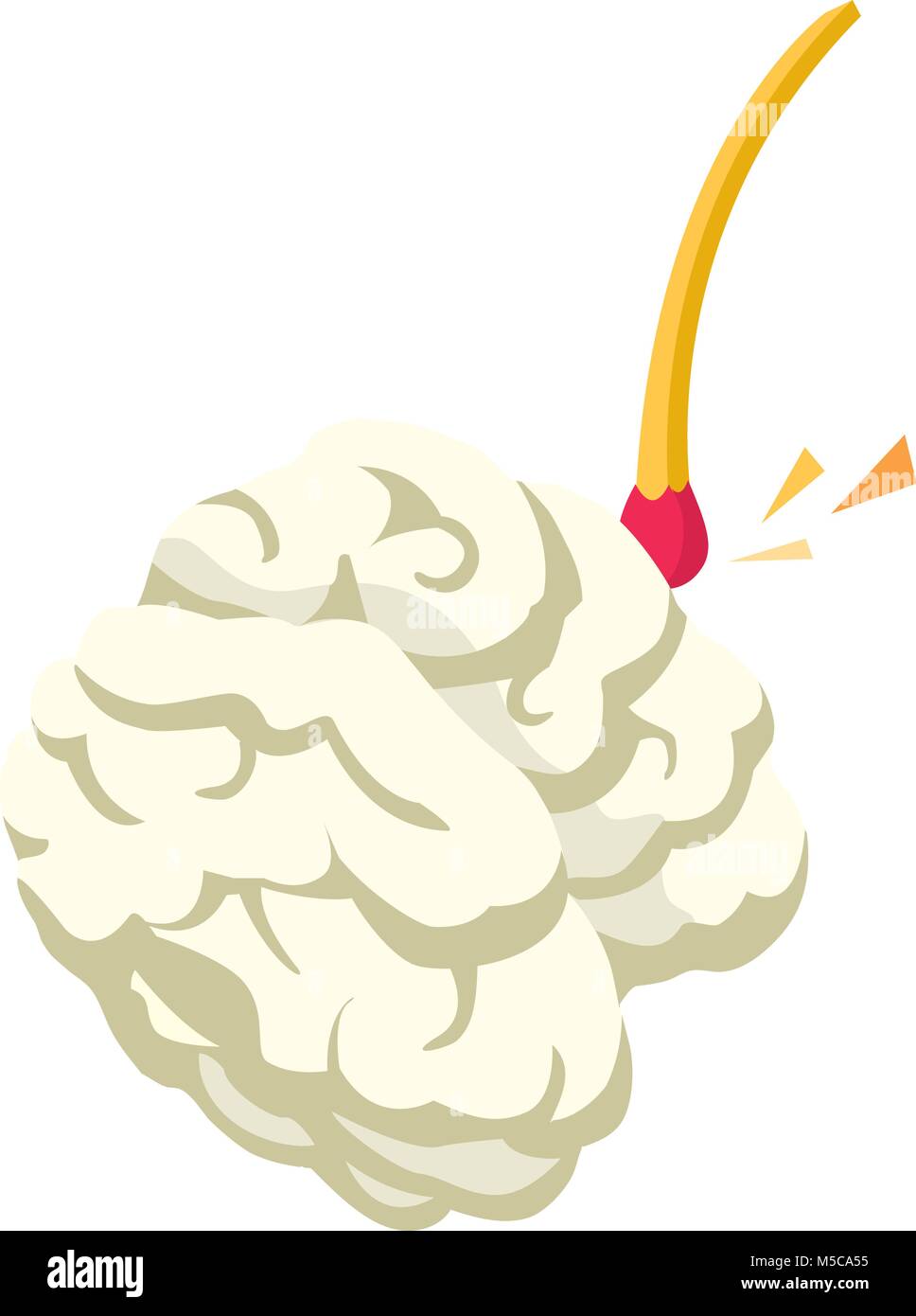 Cartoon illustration of light matches igniting ideas on brain Stock ...