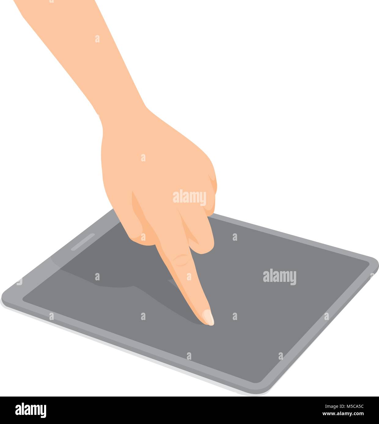 Cartoon illustration of woman touching a tablet screen Stock Vector ...