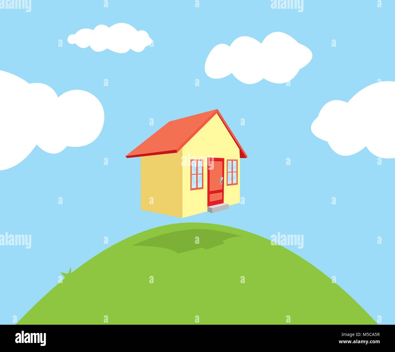 Cartoon illustration of small house floating on air Stock Vector Image ...