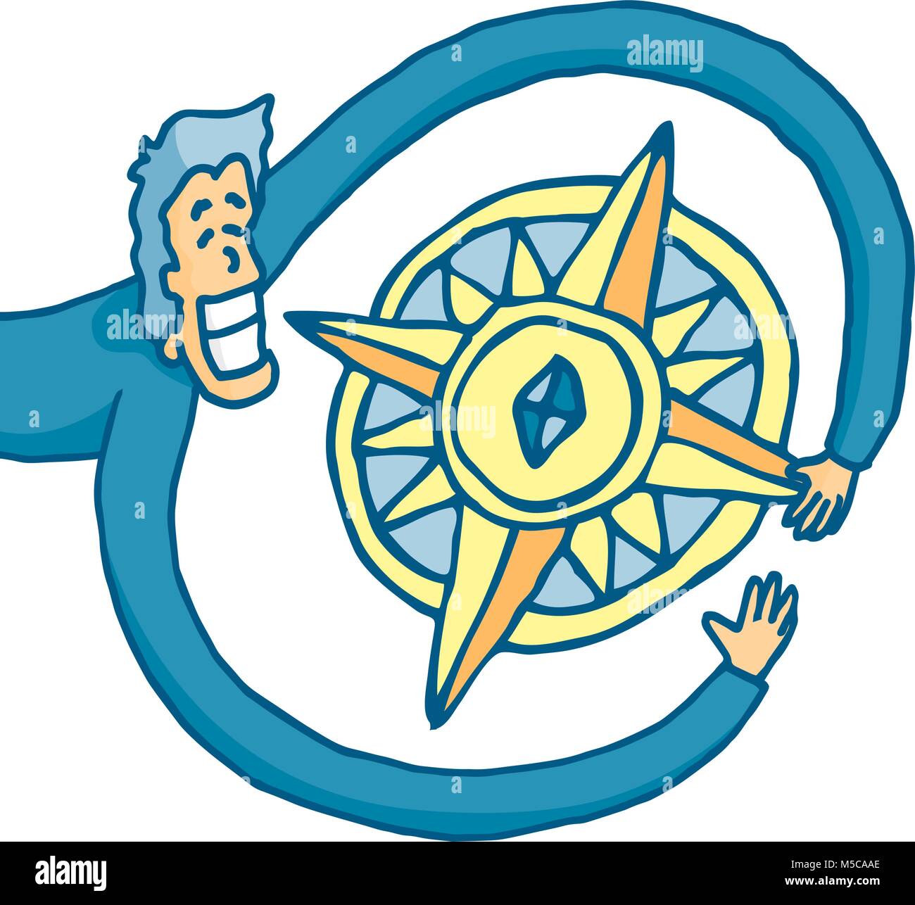 Cartoon illustration of smiling man holding to his north Stock Vector ...