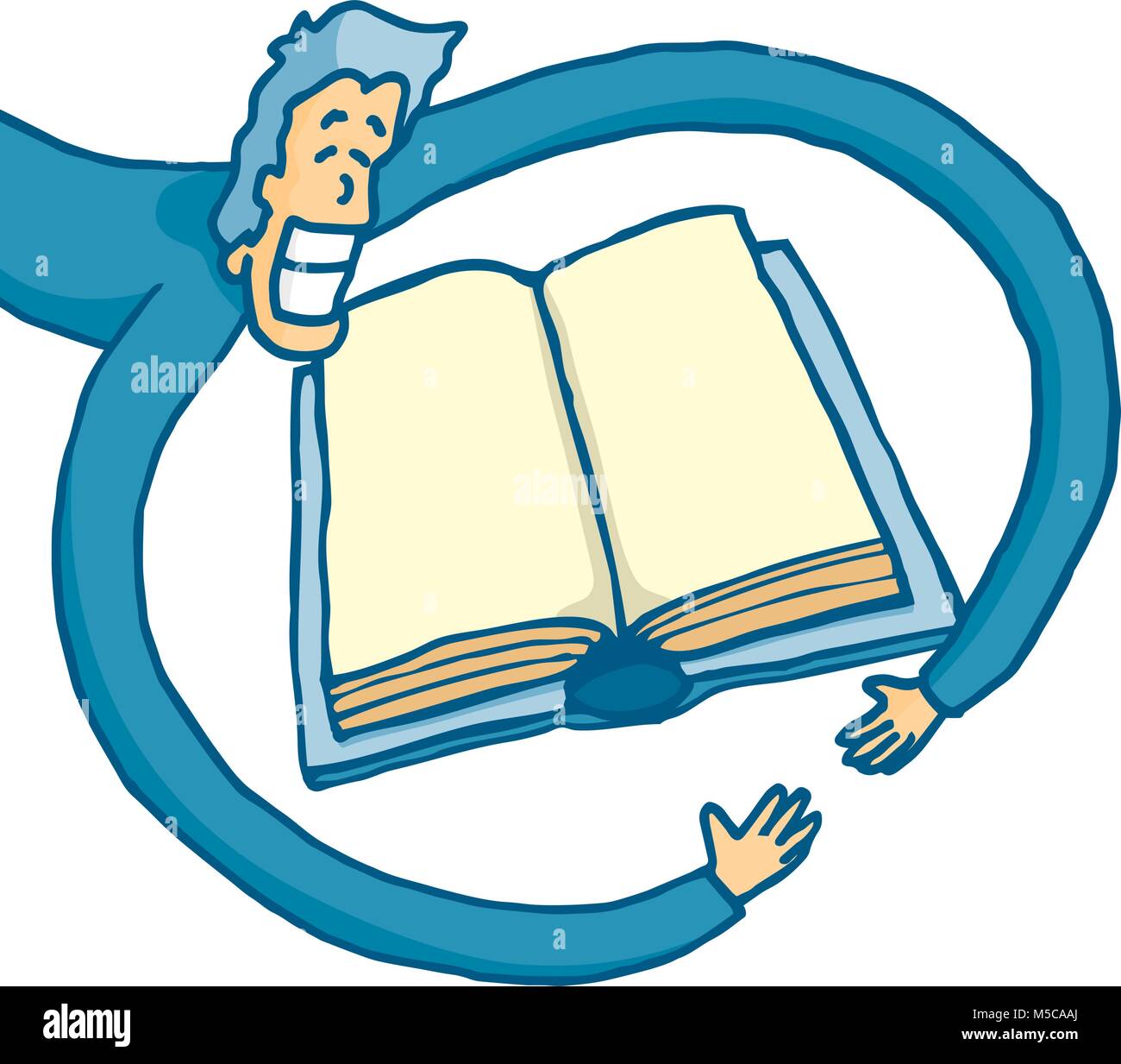 Cartoon illustration of man hugging and caring about huge book Stock ...