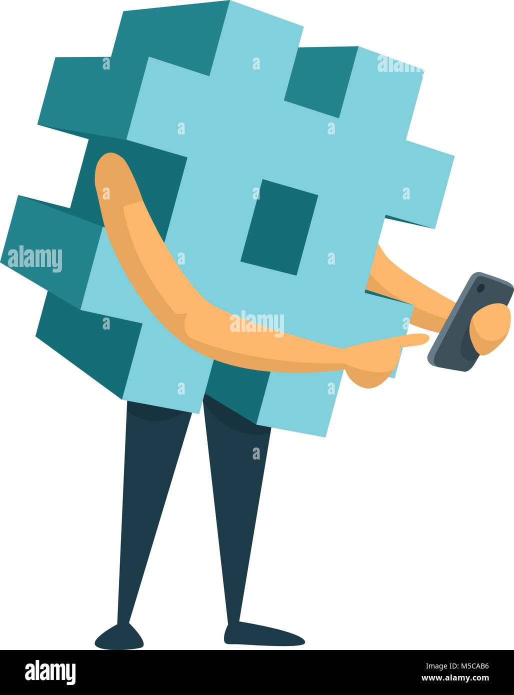 Cartoon illustration of hash tag using a mobile phone Stock Vector ...