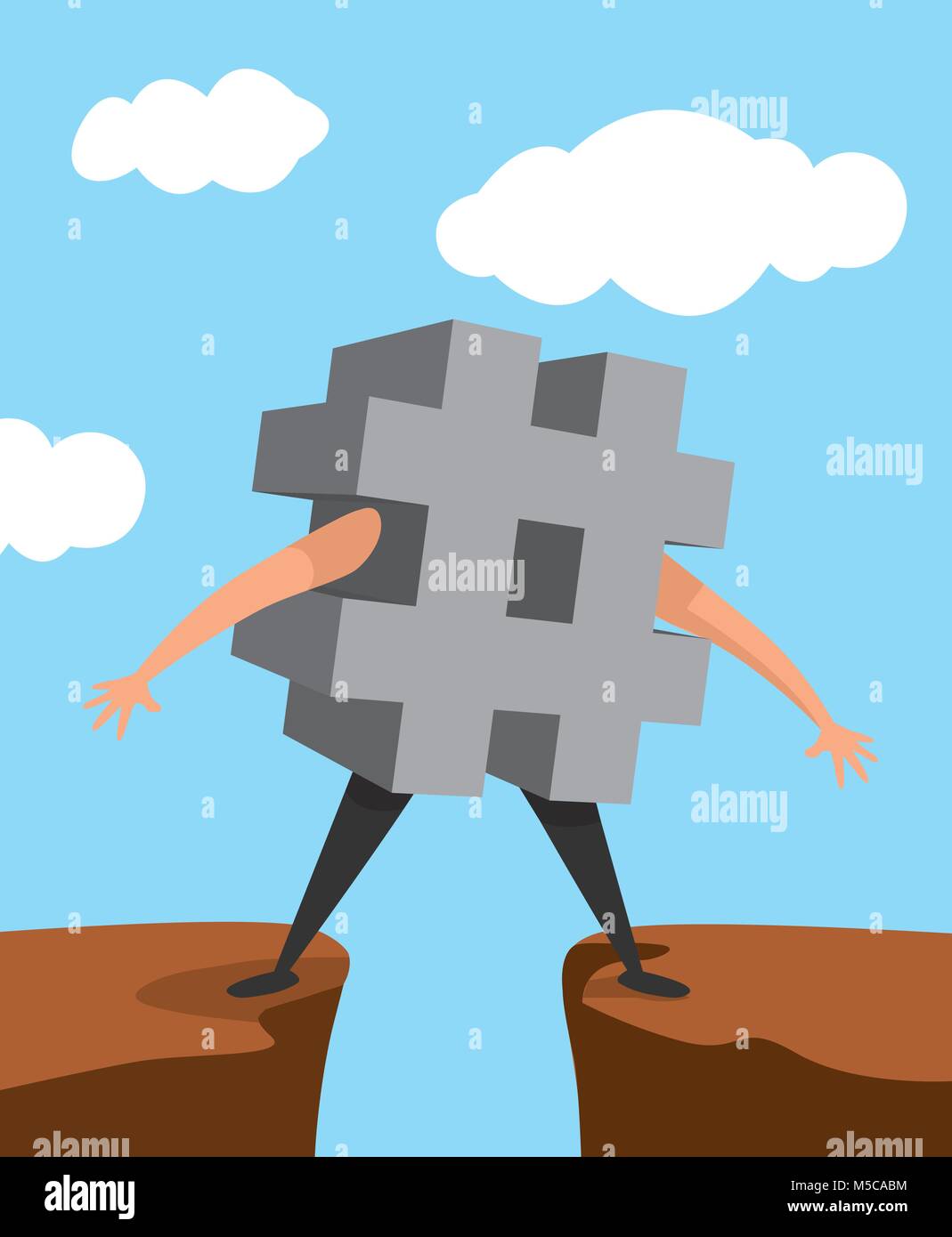 Cartoon illustration of hash tag standing between two cliffs Stock ...