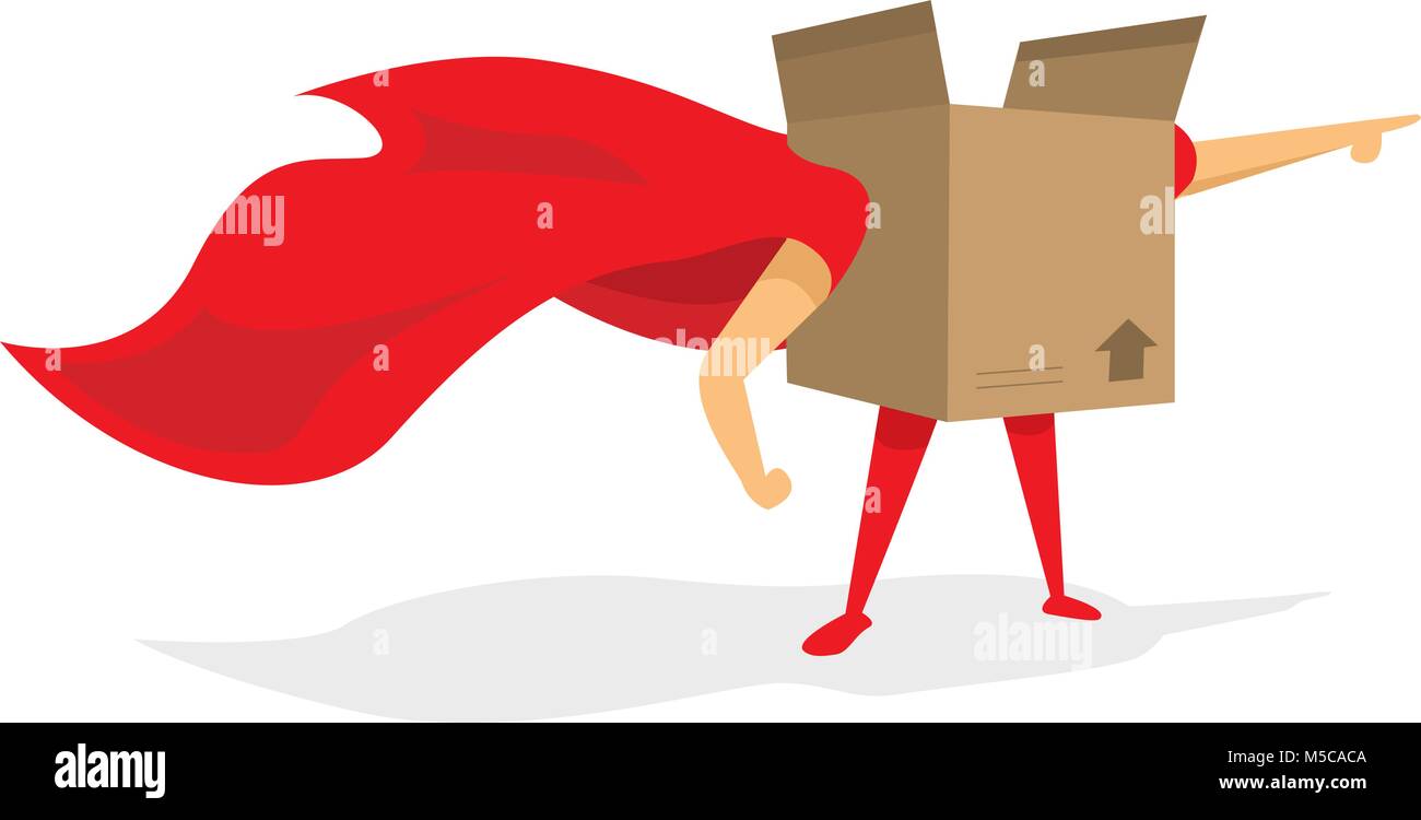Cartoon illustration of moving super hero or box saving the day Stock ...