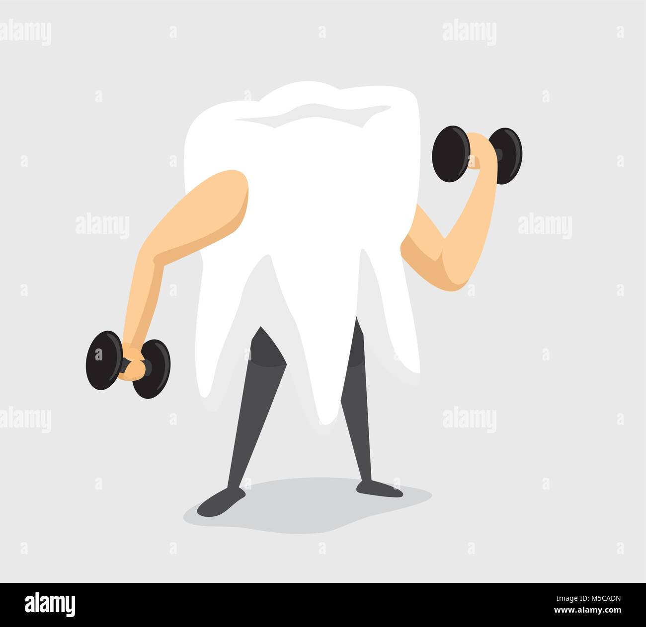 Cartoon illustration of strong tooth lifting weights Stock Vector Image ...