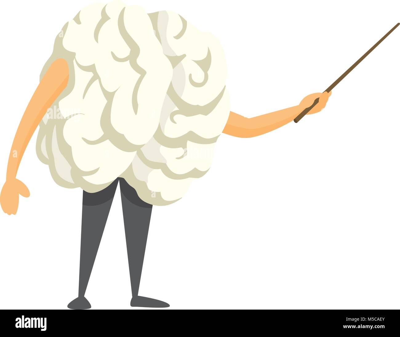 Cartoon illustration of human brain teaching or holding pointer in ...