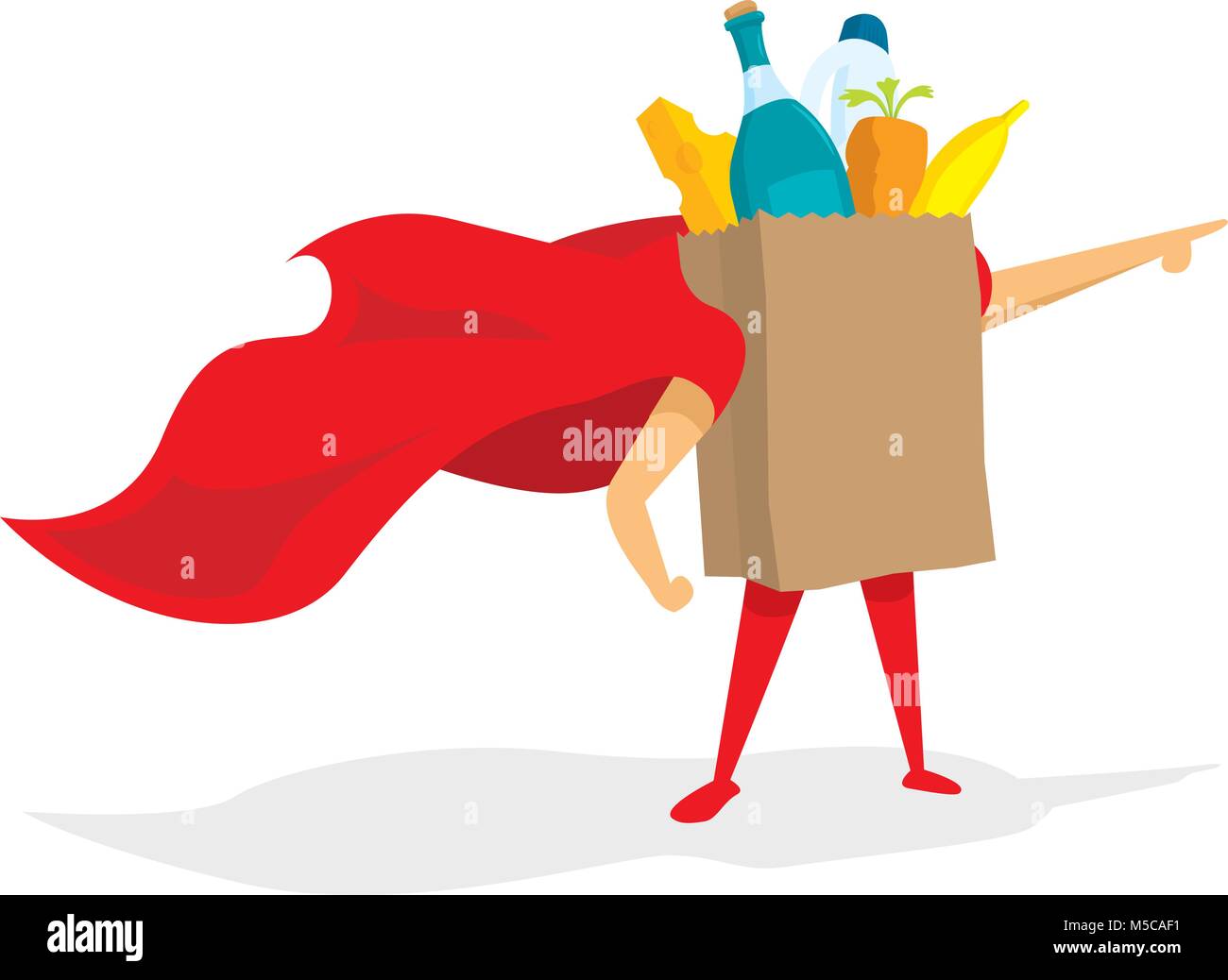 Cartoon illustration of brave super hero groceries bag saving the day ...