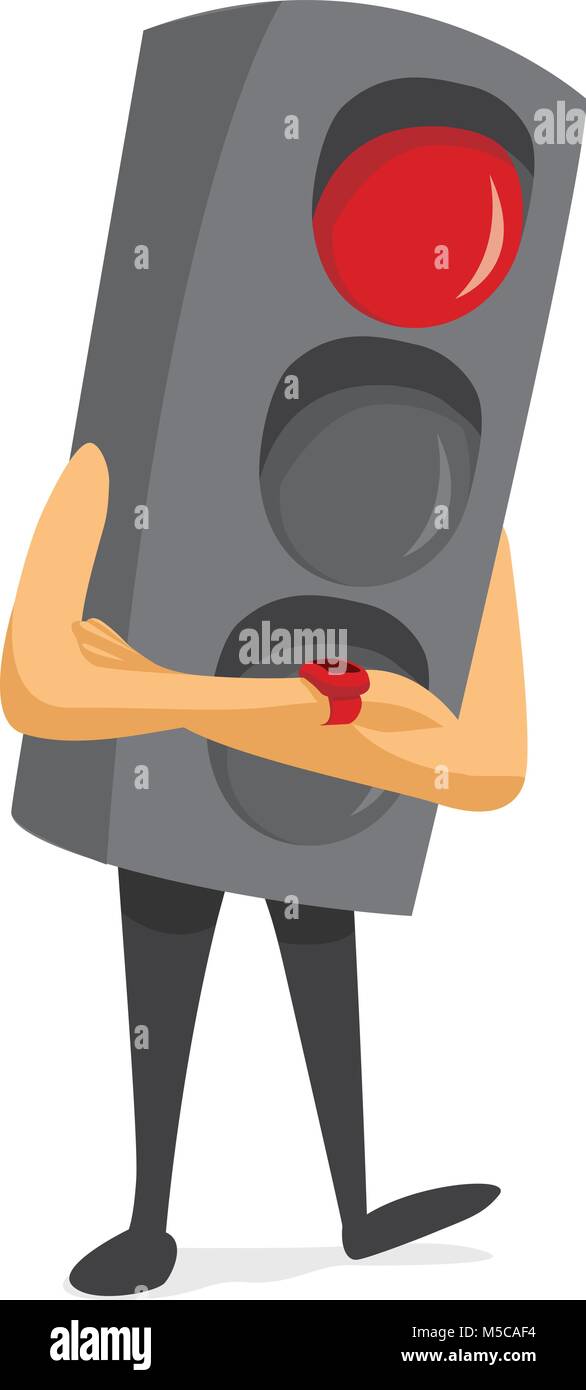 Cartoon illustration of traffic red light checking time on watch Stock ...