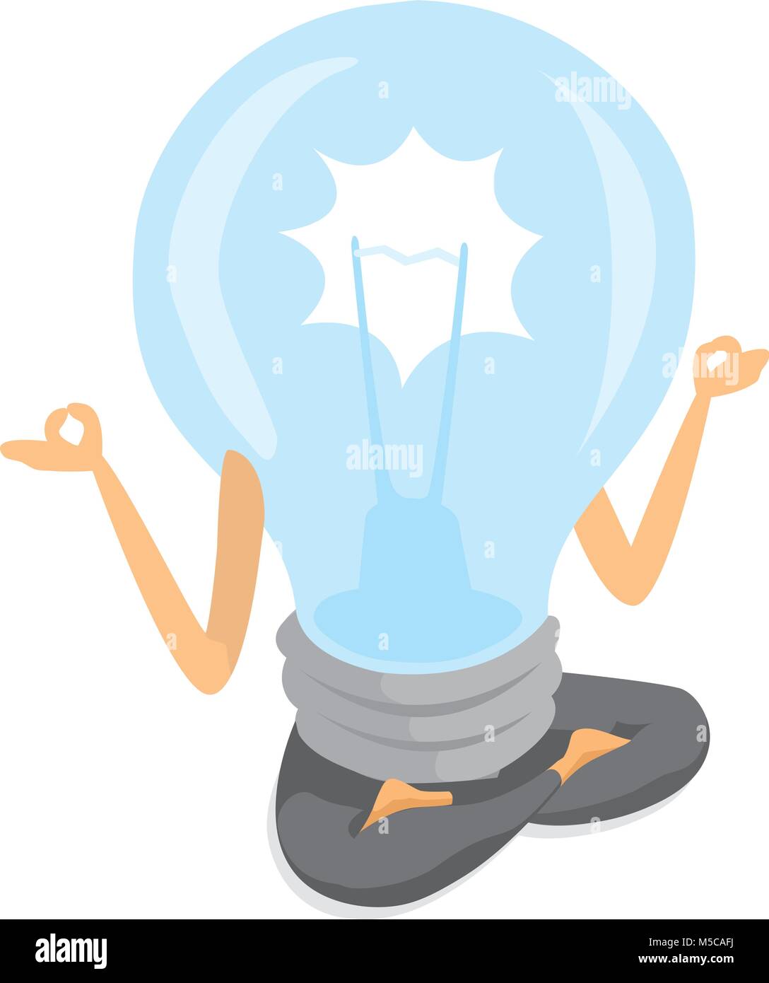 Cartoon illustration of luminous bulb practising yoga Stock Vector ...