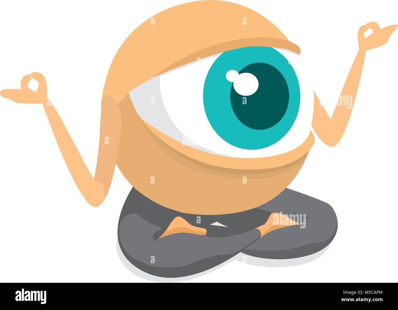 Cartoon illustration of giant eye meditating or practising yoga Stock ...