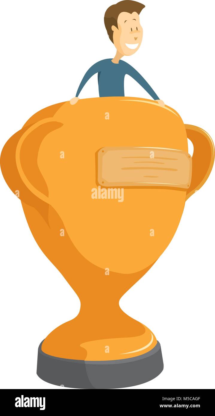 Cartoon illustration of man riding a huge prize cup Stock Vector Image ...